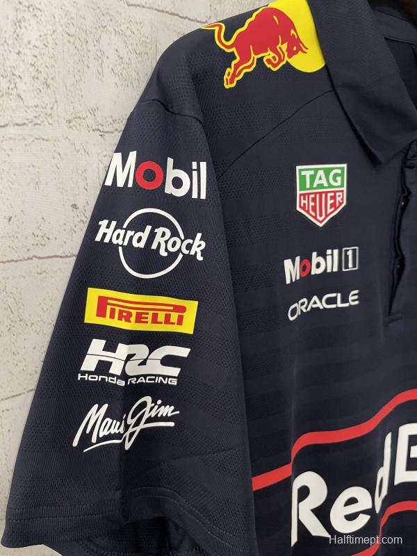 2026 F1 Oracle Red Bull Racing Navy with Red Stripes Polo Shirt - Halftime